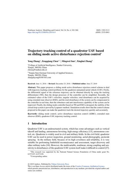 Pdf Trajectory Tracking Control Of A Quadrotor Uav Based On Dokumen