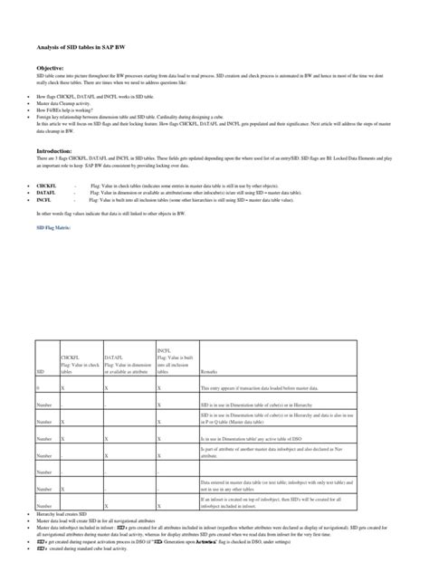 Analysis Of Sid Tables In Sap Bw Pdf Information Management Information Science