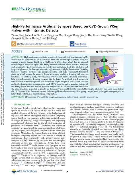 Pdf High Performance Artificial Synapse Based On Cvd Grown Wse2