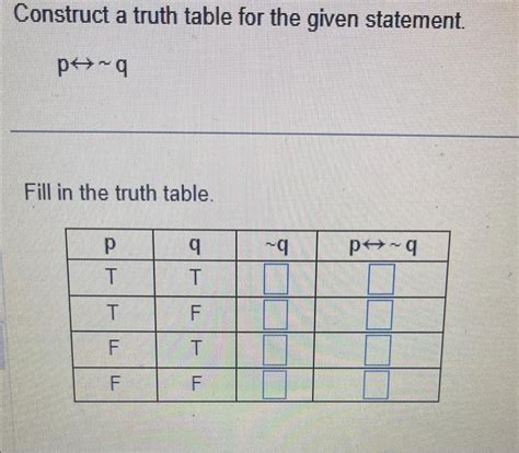 Solved Construct A Truth Table For The Given Statement Pq Chegg