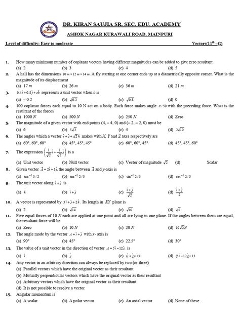 practice sheet pdf euclidean vector force