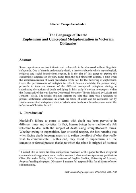 Pdf The Language Of Death Euphemism And Conceptual Metaphorization In Victorian Obituaries