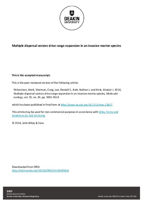 Pdf Multiple Dispersal Vectors Drive Range Expansion In An Invasive