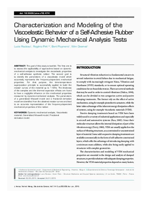 Pdf Characterization And Modeling Of The Viscoelastic Behavior Of A