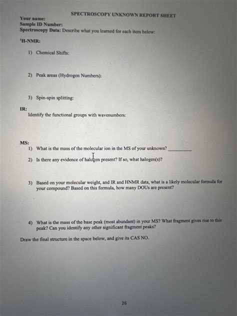 Solved Your Name Spectroscopy Unknown Report Sheet Sample