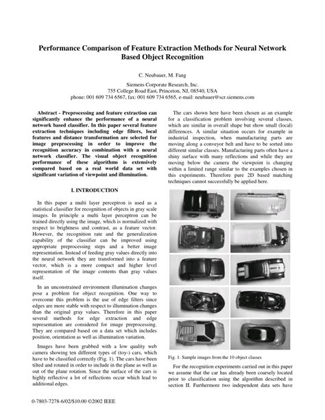 Pdf Performance Comparison Of Feature Extraction Methods For Neural Network Based Object