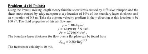 solved problem 4 10 points using the prandtl mixing length theory