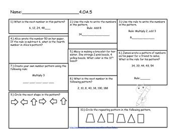 OA Patterns And Number Relationships Task Cards Worksheet TpT