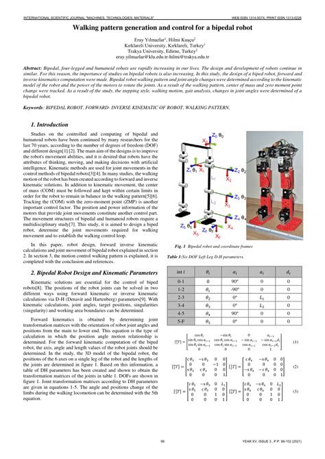 Pdf Walking Pattern Generation And Control For A Bipedal Robot