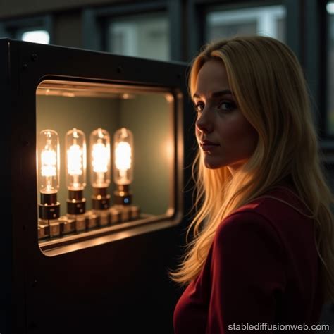 Attractive Woman In Front Of Broadcast Am Transmitter Stable Attractive Woman In Front Of Broadcast Am Transmitter Stable