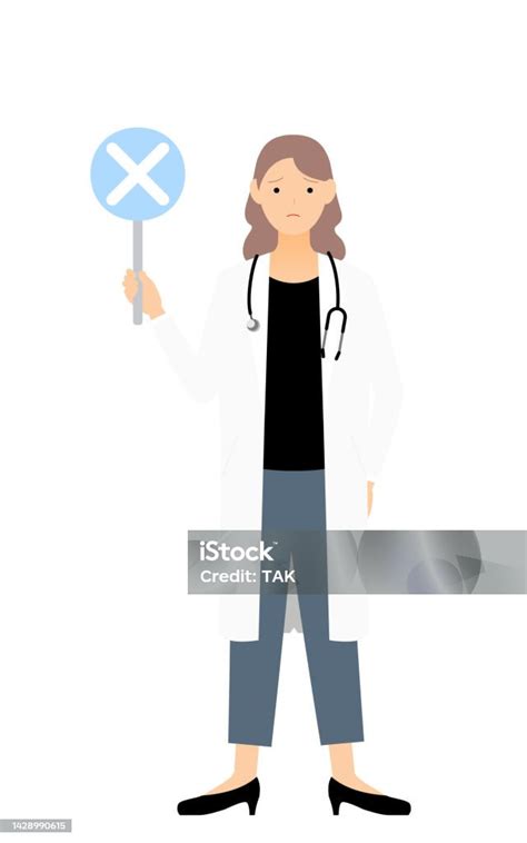 흰색 코트를 입은 여성 의사는 교차 된 막대기를 들고 일치하는 포즈 건강 진단에 대한 스톡 벡터 아트 및 기타 이미지 건강