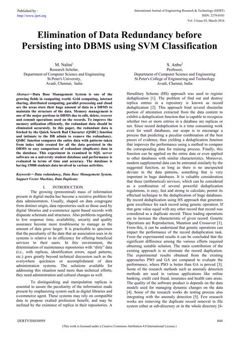 Elimination Of Data Redundancy Before Persisting Into Dbms Using Svm Classification Pdf