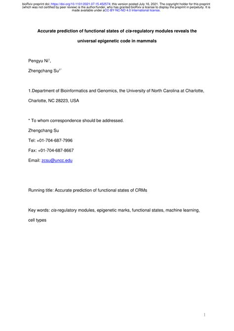 Pdf Accurate Prediction Of Functional States Of Cis Regulatory Modules Reveals The Universal