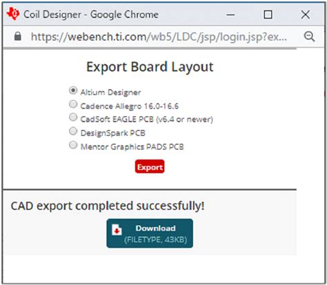 Webench® Toolsldc1312 Cant Download Exported Cad Data Simulation