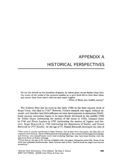 Optimal State Estimation 2006 Simon Appendix A Historical Perspectives Pdf