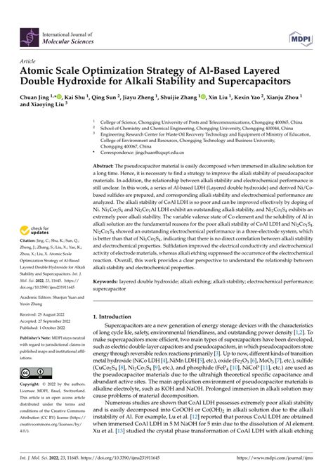 Pdf Atomic Scale Optimization Strategy Of Al Based Layered Double