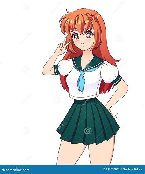 Angry Anime Manga Girl With Red Hair Stock Vector Illustration Of