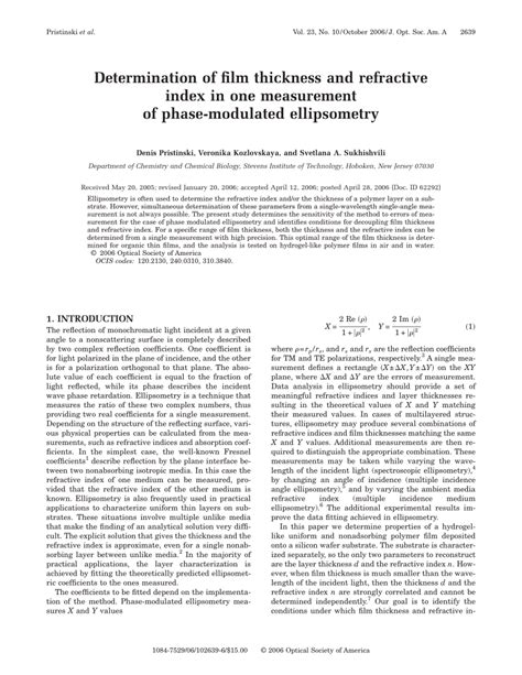 Pdf Determination Of Film Thickness And Refractive Index In One Measurement Of Phase Modulated