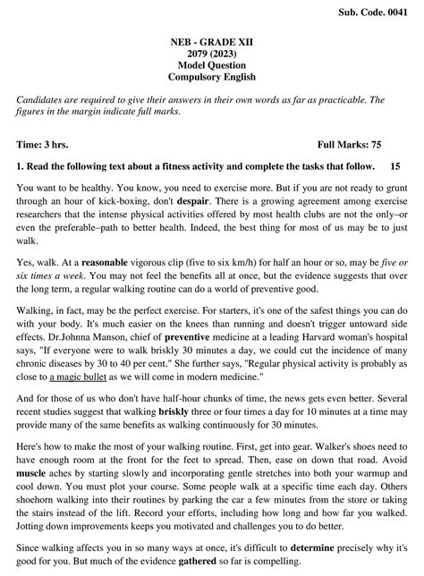 Compulsory English Neb Grade 12 Model Question 2079 2023