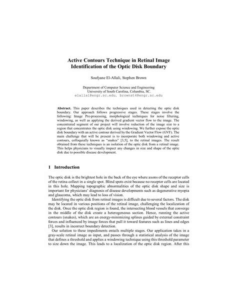Pdf Active Contours Technique In Retinal Image Identification