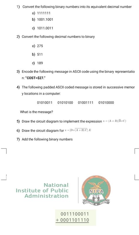 Solved Convert The Following Binary Numbers Into Its Chegg