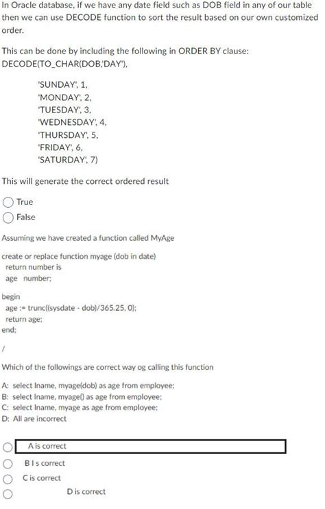 Solved In Oracle Database If We Have Any Date Field Such As Chegg Com
