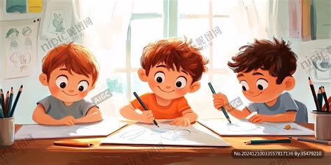 Ai创作图认真写字的小孩 少儿培训班插画 卡通学习场景 儿童学习类背景 认真学习的小男孩 认真学习中的小朋友 教育类插画设计 儿童场景插画 写作业的小孩 画画的同学 儿插广告 小学生插画 二厅