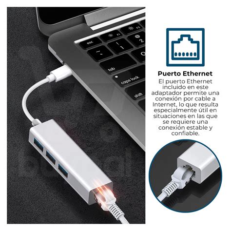 Ripley Adaptador Hub Tipo C Puertos Usb Ethernet