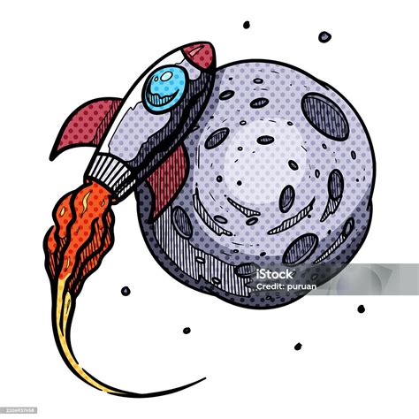 우주 로켓이 행성에 접근하고 손으로 그린 하프톤 컬러 벡터 일러스트 레이 션 개념에 대한 스톡 벡터 아트 및 기타 이미지 개념 경제 과학 Istock