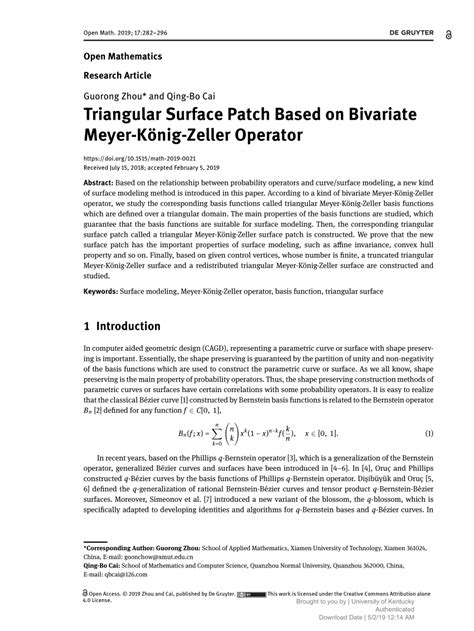 Pdf Triangular Surface Patch Based On Bivariate Meyer König Zeller Operator