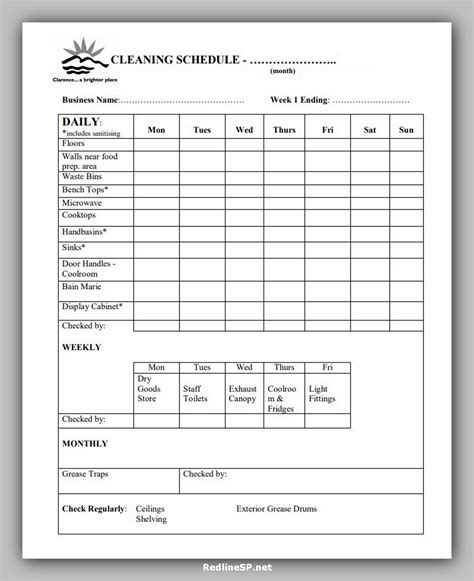 6 Best Restaurant Cleaning Schedule Template Redlinesp