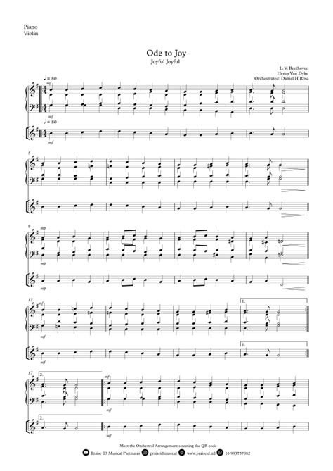 Ode To Joy Joyful Joyful Easy Violin And Piano Arr Daniel H Rosa