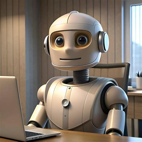 Friendly Robot Assistant Working At A Desk Ready To Assist With All Your Tasks Perfect For Friendly Robot Assistant Working At A Desk Ready To Assist With All Your Tasks Perfect For