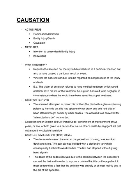 causation summaries from lecture notes causation actus reus