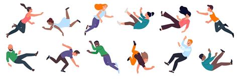 주의 가을 떨어지는 사람과 공간 및 균형 손실에서 위험한 방향 감각 상실을 다치게 다른 연령 남성과 여성은 비틀 거림 또는