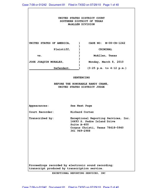 Jose Morales Sentencing Hearing Transcript 2 Plea Presentence Investigation Report