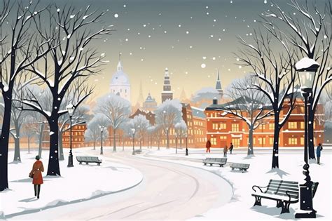 Premium Vector A Snowy Street Scene With A Street Scene With A Snowy