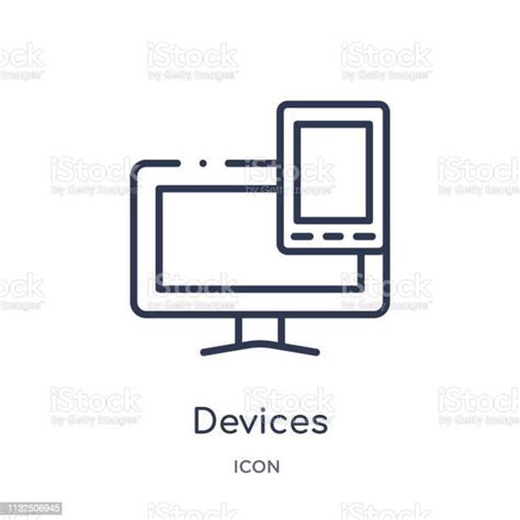 전자 장치 개요 컬렉션에서 선형 장치 아이콘입니다 얇은 라인 장치 벡터 흰색 배경에 고립입니다 장치 유행 삽화 0명에 대한 스톡