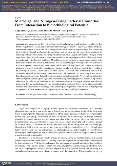 Pdf Microalgal And Nitrogen Fixing Bacterial Consortia From
