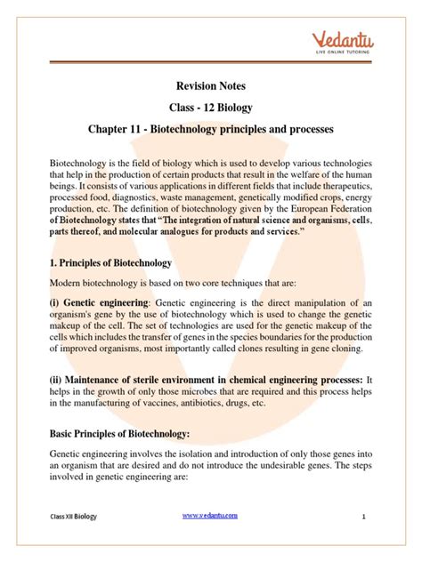 Class 12 Biology Chapter 11 Revision Notes Pdf Restriction Enzyme Molecular Cloning