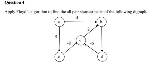 solved question 4 apply floyd s algorithm to find the all
