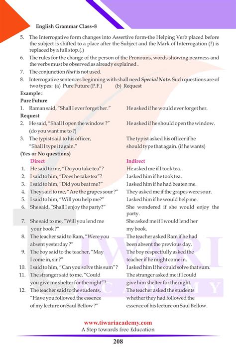 Class 8 English Grammar Chapter 16 Direct And Indirect Speech