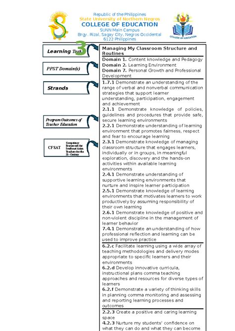 Learning Task 3 Managing Classroom Structure And Routines Edu 101