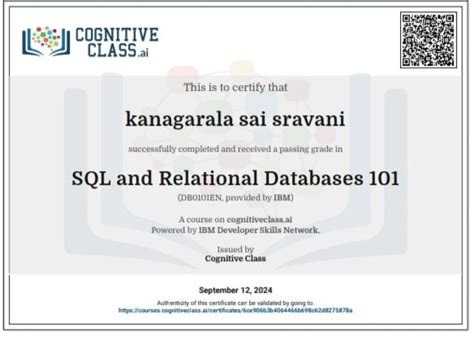 Completed Sql And Relational Databases 101 Sravani Kanagarla Posted