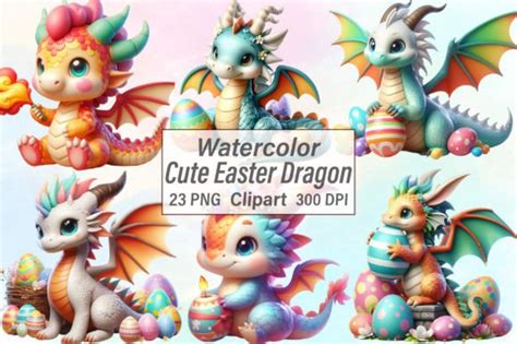 Watercolor Cute Easter Dragon Clipart Graphic By Craftartstudio