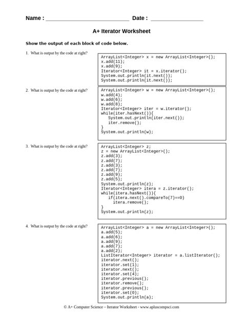 Iterator Worksheet1 Java Aplus Pdf Computer Programming Software