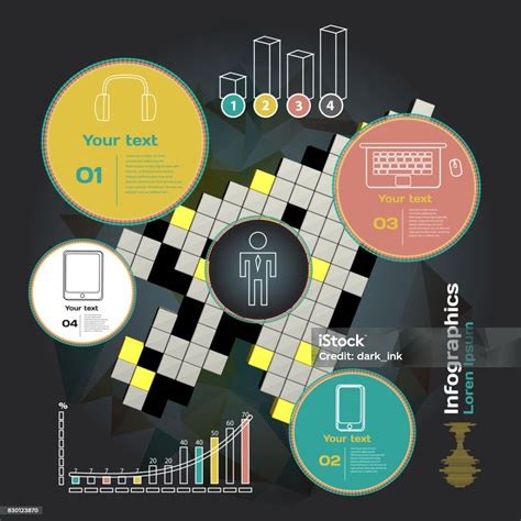 추상 입체 화살표와 어두운 배경에 인포 그래픽에 대 한 설정 3차원 형태에 대한 스톡 벡터 아트 및 기타 이미지 3차원 형태 개념 개념과 주제 Istock