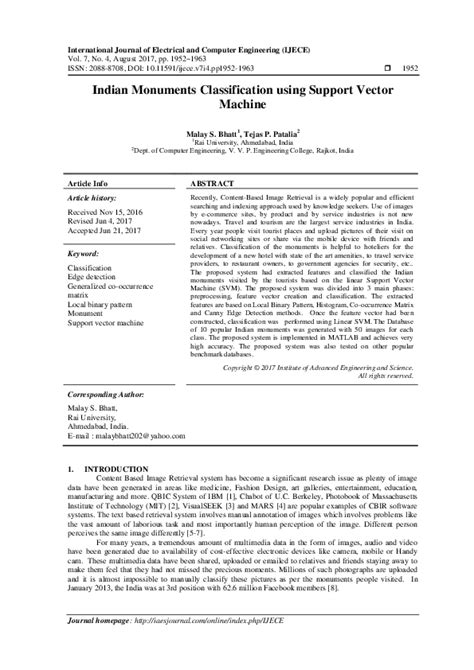 pdf indian monuments classification using support vector machine