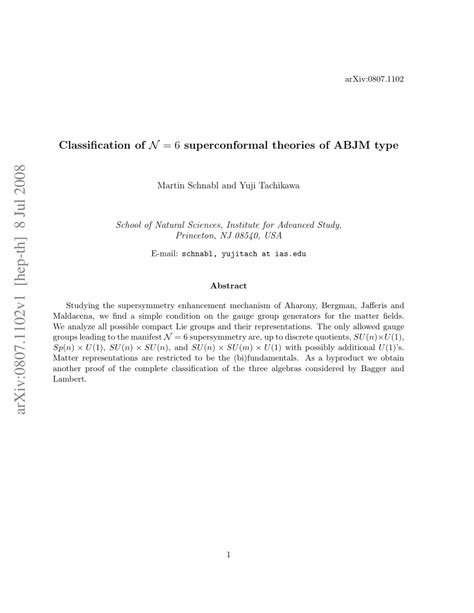 Pdf Classification Of N 6 Superconformal Theories Of Abjm Type