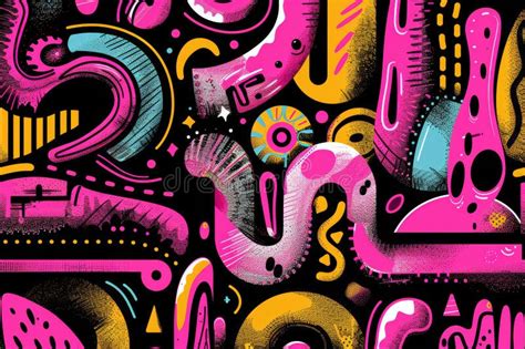 Colorful Doodle Illustration On Black Background Generative Ai Stock